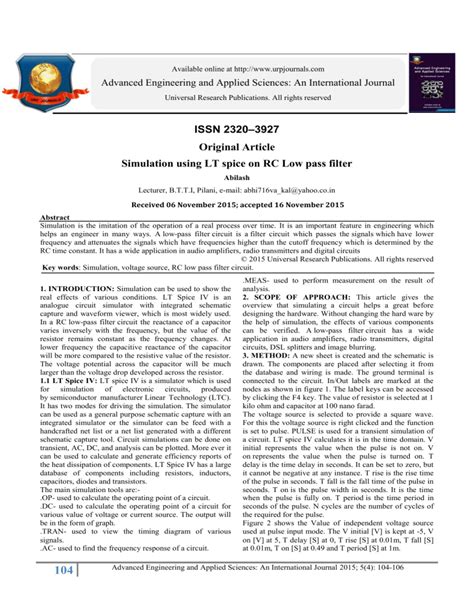 LT Spice RC Low Pass Filter Simulation Engineering Article