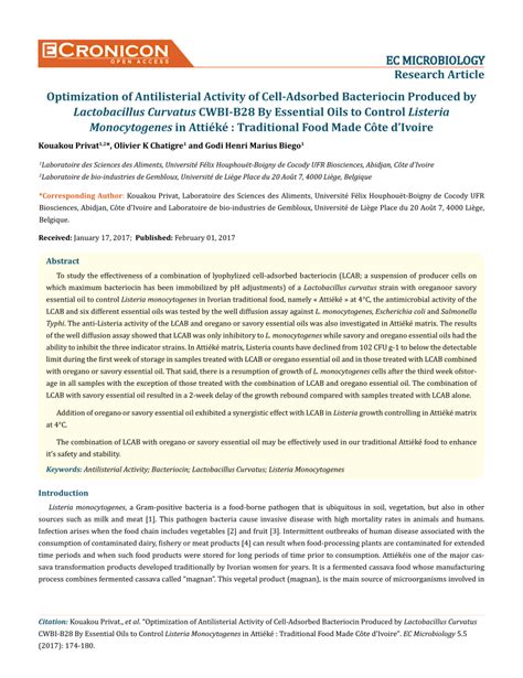 Pdf Optimization Of Antilisterial Activity Of Cell Adsorbed Bacteriocin Produced By