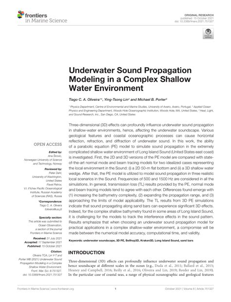 Pdf Underwater Sound Propagation Modeling In A Complex Shallow Water