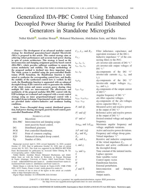 7 Generalized Ida Pbc Control Using Enhanced Decoupled Power Sharing