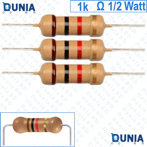 1k Ohm 1 2 Watt Half Watt Resistor ±5 1kΩ 1 Kohms 1000 Ohms Carbon Film Resistance Bd