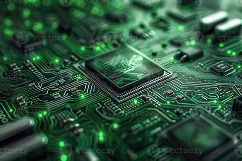 Abstract Technical Illustration Inside Of A Computer System Fantastic Glowing Green Cpu