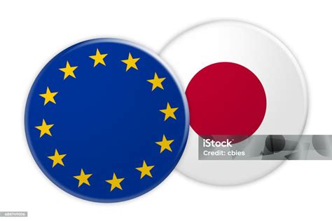 뉴스 개념 Eu 깃발에 일본 플래그 단추 백색 배경에 3d 그림 0명에 대한 스톡 벡터 아트 및 기타 이미지 0명 3차원 형태 개념 Istock