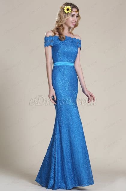 Elegant Blue Maid Of Honor Gown Off Shoulder Edressit