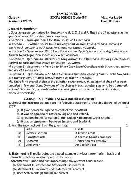 Class 10 Sst Sample Paper 2024 Pdf Government Of India