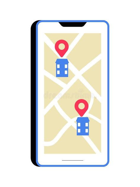 Smartphone With Map Display And Location Pins In Flat Vector