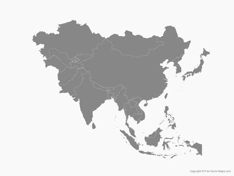 Vector Map Of Asia With Countries Single Color Gray Asia Map