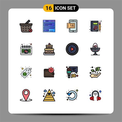 Flat Color Filled Line Pack Of 16 Universal Symbols Of Cake Event Shopping Calendar Woman