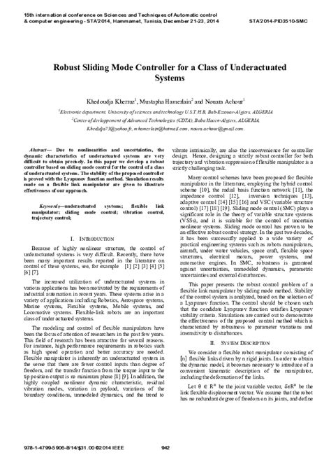 pdf robust sliding mode controller for a class of under actuated systems