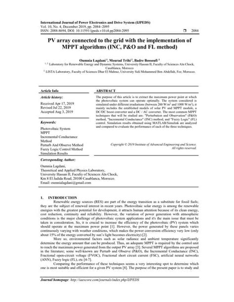 Pv Array Connected To The Grid With The Implementation Of Mppt