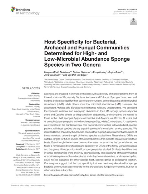 Pdf Host Specificity For Bacterial Archaeal And Fungal Communities Determined For High And