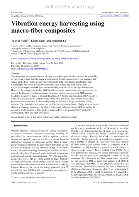 Pdf Vibration Energy Harvesting Using Macro Fiber Composites