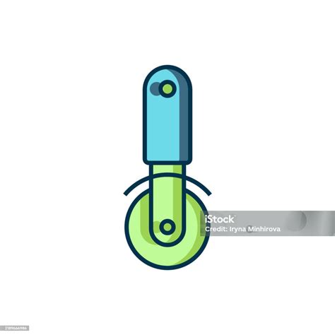 채워진 윤곽선 피자 나이프 아이콘은 흰색 배경에 고립되어 있습니다 피자 커터 기호입니다 강철 주방 용품 장비 그림자가 있는 평면으로 채워진 윤곽선 스타일입니다 벡터 가득