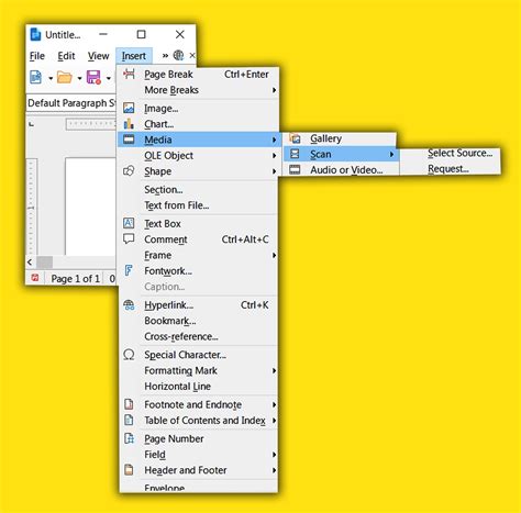 Libre Office Writer Insert Menu