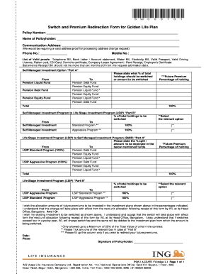 Fillable Online Switch And Premium Redirection Form For Golden Life