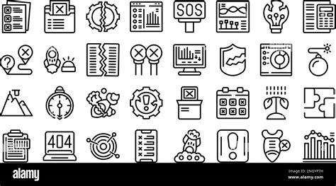 Failed Startup Icons Set Outline Vector Broken Crash Rocket Down