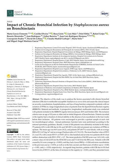 Pdf Impact Of Chronic Bronchial Infection By Staphylococcus Aureus On Bronchiectasis