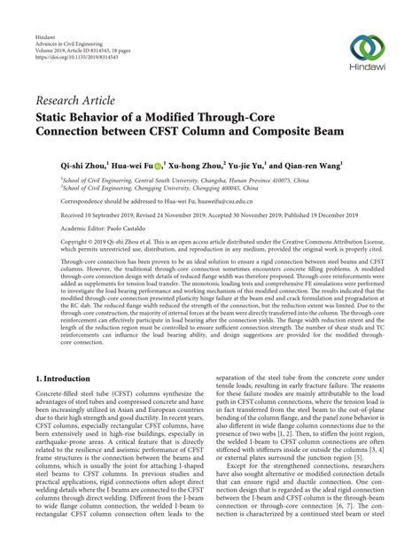 Pdf Static Behavior Of A Modified Through Core Connection Between