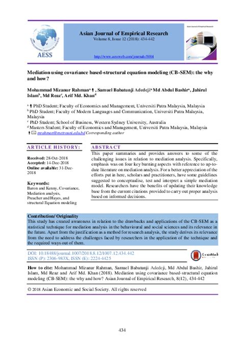Pdf Mediation Using Covariance Based Structural Equation Modeling Cb Sem The Why And How