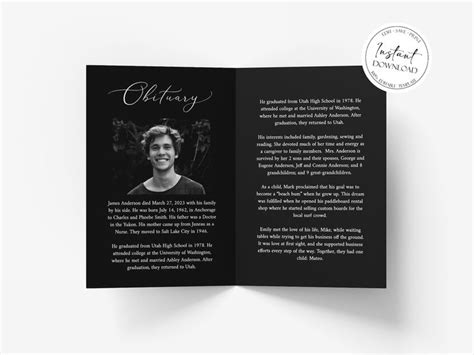 Black 8 Page Funeral Program Template Celebration Of Life Program Minimalist Black Funeral