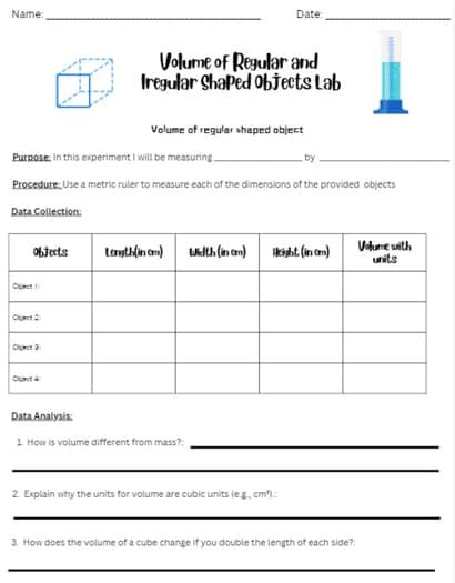 Volume Of Regular And Irregular Shaped Objects Water Displacement Mshs Lxwxh