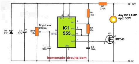 DC Lamp Dimmer Circuit Using IC Homemade Circuit Projects