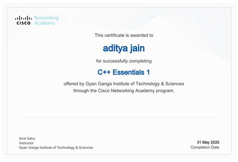Cplusplus Cisconetworkingacademy Continuouslearning Programming Aditya Jain