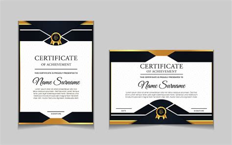 고급 골드 배지와 현대적인 라인 패턴의 요소가있는 업적 국경 디자인 템플릿 인증서 벡터 그래픽 인쇄 레이아웃 감탄에 대한 스톡