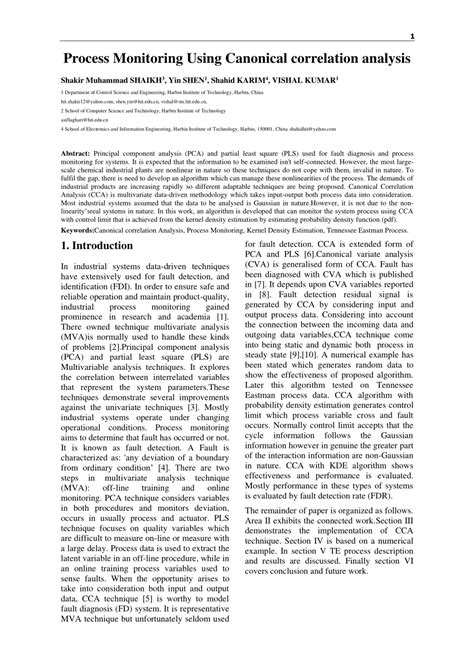 Pdf Process Monitoring Using Canonical Correlation Analysis