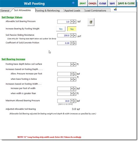Calculation Modules Foundations Wall Footing