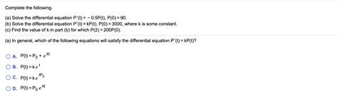 Solved Complete The Following A Solve The Differential Chegg