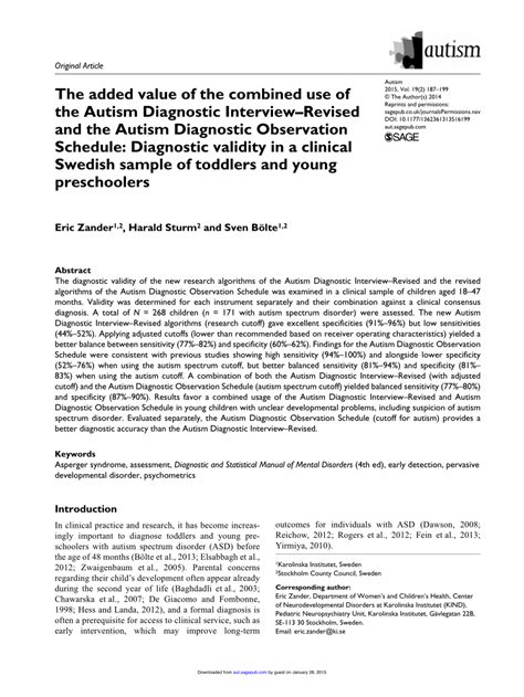 Pdf The Added Value Of The Combined Use Of The Autism Diagnostic Interview Revised And The