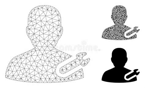 User Repair Wrench Vector Mesh Carcass Model And Triangle Mosaic Icon