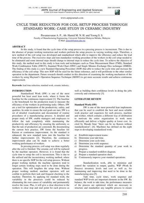 Pdf Cycle Time Reduction For Coil Setup Process Through Standard Work Case · Pdf File