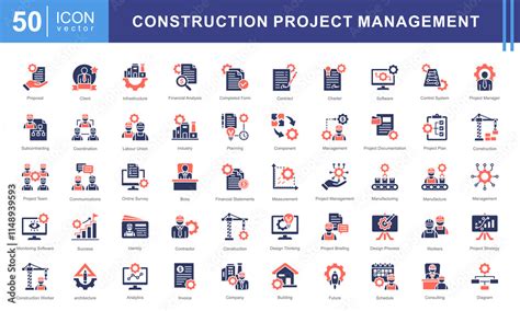 Project Construction Management Icon Collection Set Containing Subcontractor Design Success