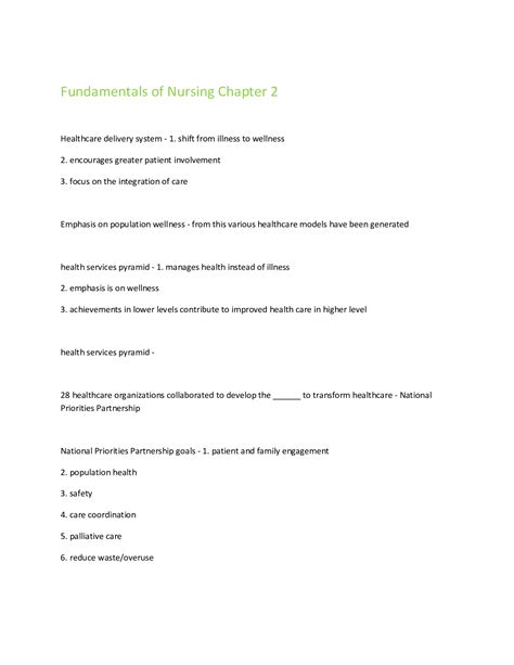 Fundamentals of Nursing Chapter 2 - Browsegrades