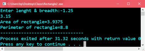 Program In C To Calculate Area And Perimeter Of The Rectangle Using Class