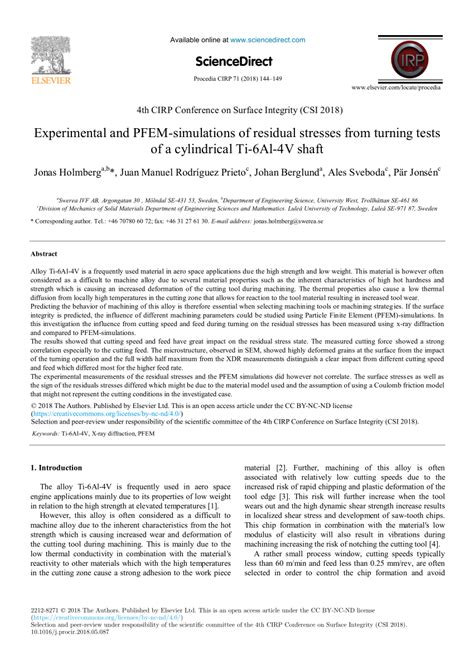 Pdf Experimental And Pfem Simulations Of Residual Stresses From Turning Tests Of A Cylindrical