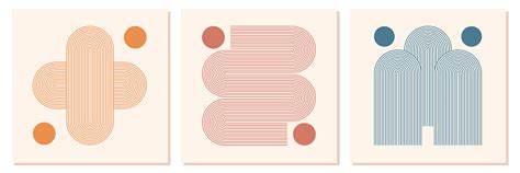 기하학적 무지개 태양 라인으로 설정 추상적 인 현대 미학 배경 지구 톤 파스텔 색상 보호 벽 장식 미드 센추리 모던 미니멀리스트 아트 프린트 유기 천연 모양 아치 건축적