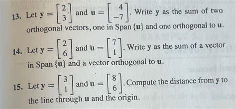 solved let y [23] ﻿and u [4 7] ﻿write y ﻿as the sum of two