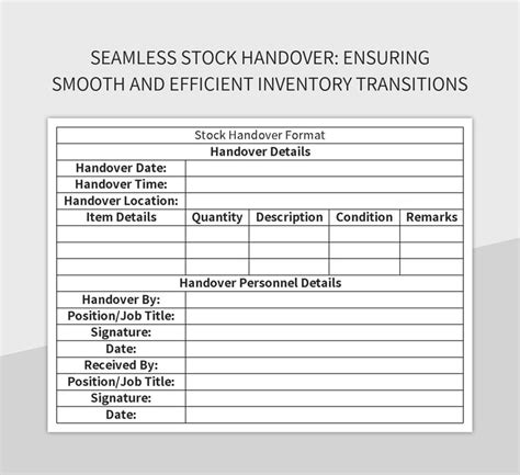 Seamless Stock Handover: Ensuring Smooth And Efficient Inventory Transitions Excel Template And ...