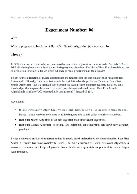 Experiment 6 Ai Department Of Computer Engineering Subject Ai 1