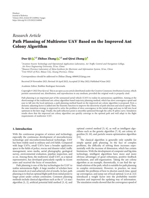 Pdf Path Planning Of Multirotor Uav Based On The Improved Ant Colony Algorithm