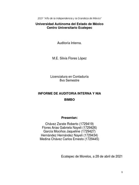 Informe De Auditoria Interna Y Nia Pdf Auditoría Contralor