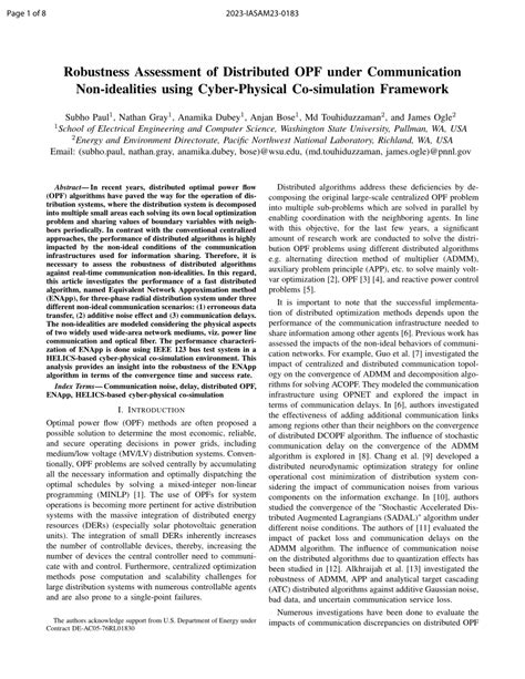 Pdf Robustness Assessment Of Distributed Opf Under Communication Non Idealities Using Cyber