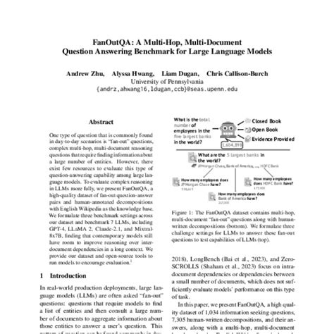 Fanoutqa A Multi Hop Multi Document Question Answering Benchmark For Large Language Models