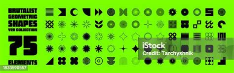 브루탈리즘 기하학적 모양 기호 간단한 기본 요소 및 양식 바우하우스 복고풍 디자인 트렌디한 컨템포러리 미니멀리즘 스타일 Y2k 벡터 일러스트 레이 션 0명에 대한 스톡 벡터