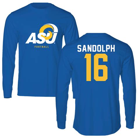 16 Corey Sandolph Angelo State University Football Blue Long Sleeve