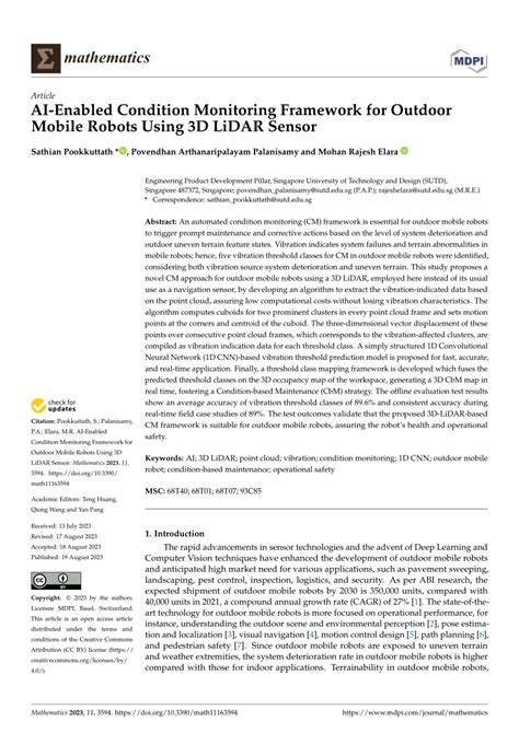 Pdf Ai Enabled Condition Monitoring Framework For Outdoor Mobile Robots Using 3d Lidar Sensor