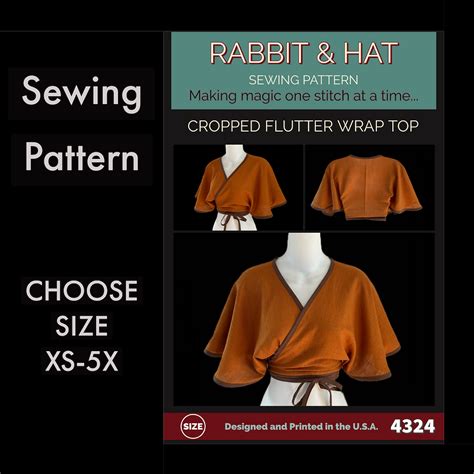 4324 Cropped Flutter Wrap Top Rabbit And Hat Pattern